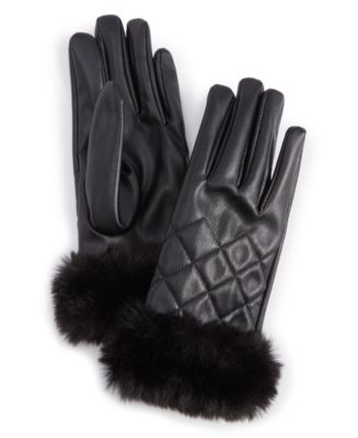 I.N.C. International Concepts Women's Faux-Fur-Trim Faux-Leather Gloves ...
