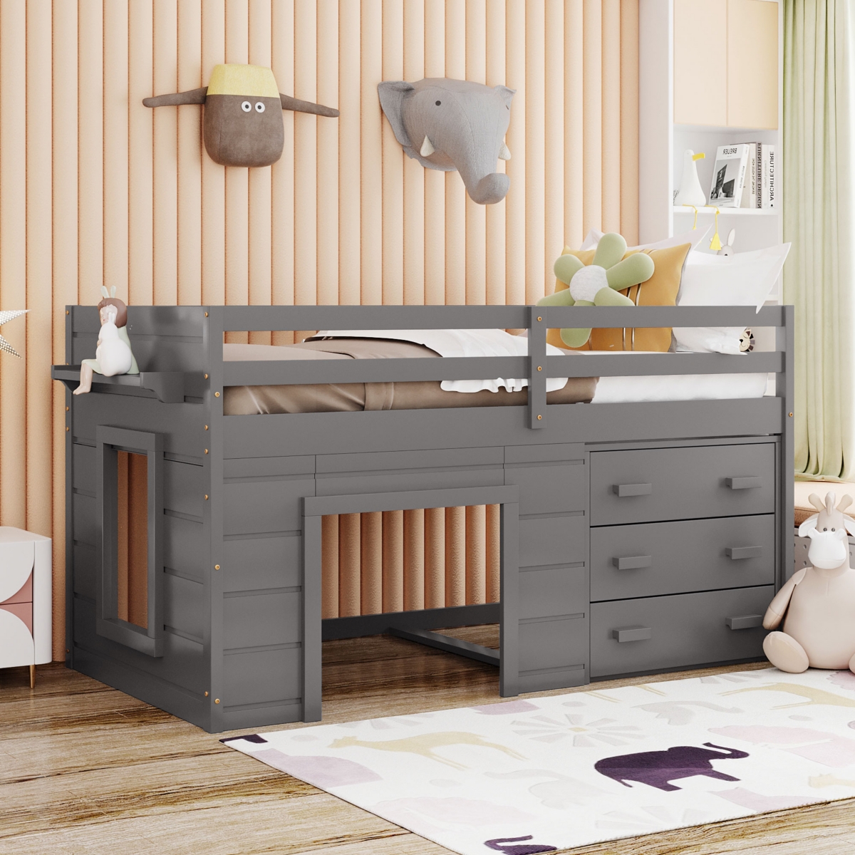 Click here for Streamdale Twin Size Loft Bed With Cabinet And She... prices