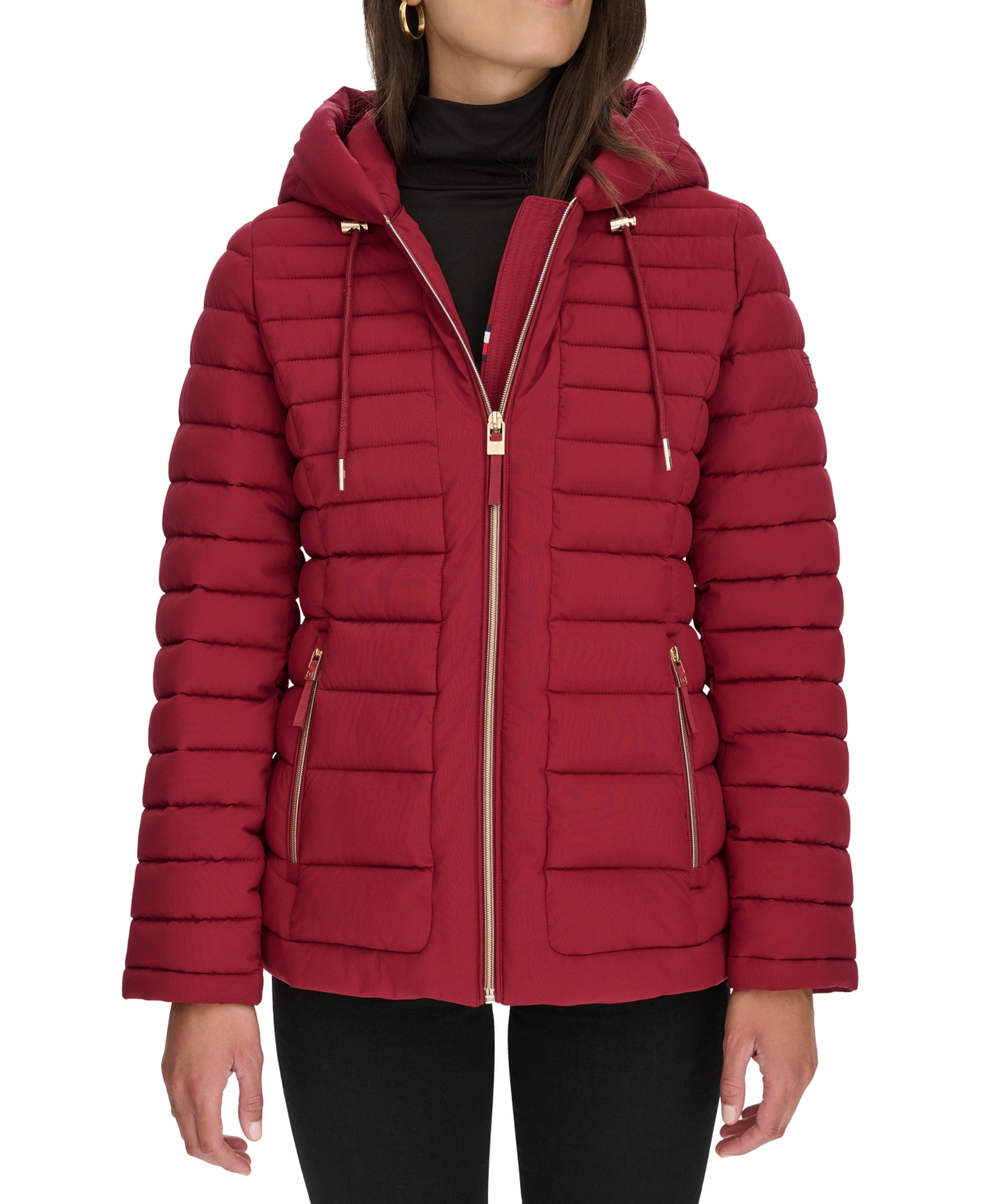 Tommy Hilfiger Womens Hooded Packable Puffer Coat - Rouge