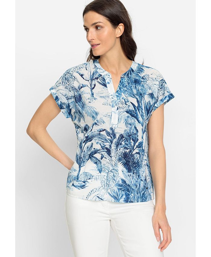 Olsen Women's 100% Cotton Allover Tropic Leaf Blouse - Macy's