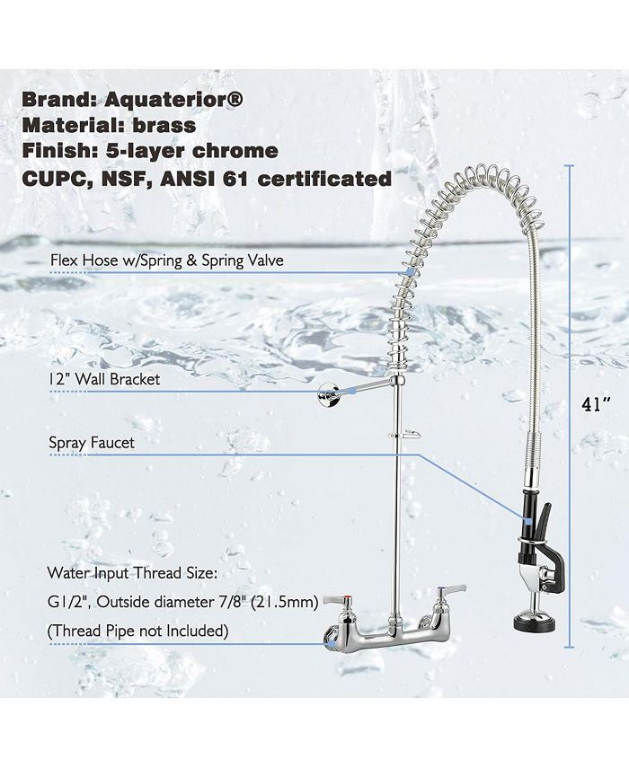Aquaterior Commercial Kitchen Pre-Rinse Faucet Swivel Pull Down Sprayer ...