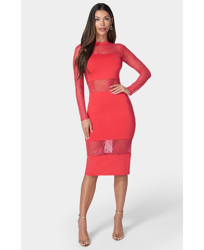 Bebe Women's Lace Inset Midi Dress - Macy's