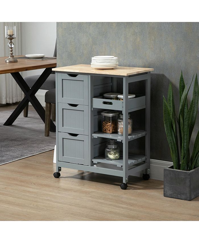 HOMCOM Compact Kitchen Trolley Utility Cart On Wheels With Open Shelf ...