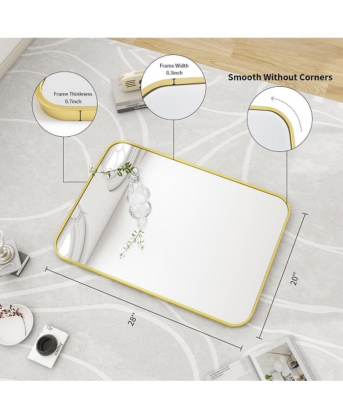 HOMLUX 24"x36" Rounded Rectangle Wall Mirror with Gold Aluminum Alloy ...