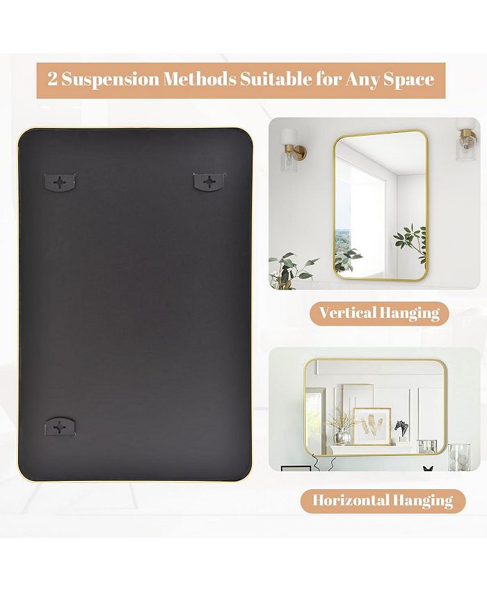 HOMLUX 24"x36" Rounded Rectangle Wall Mirror with Gold Aluminum Alloy ...