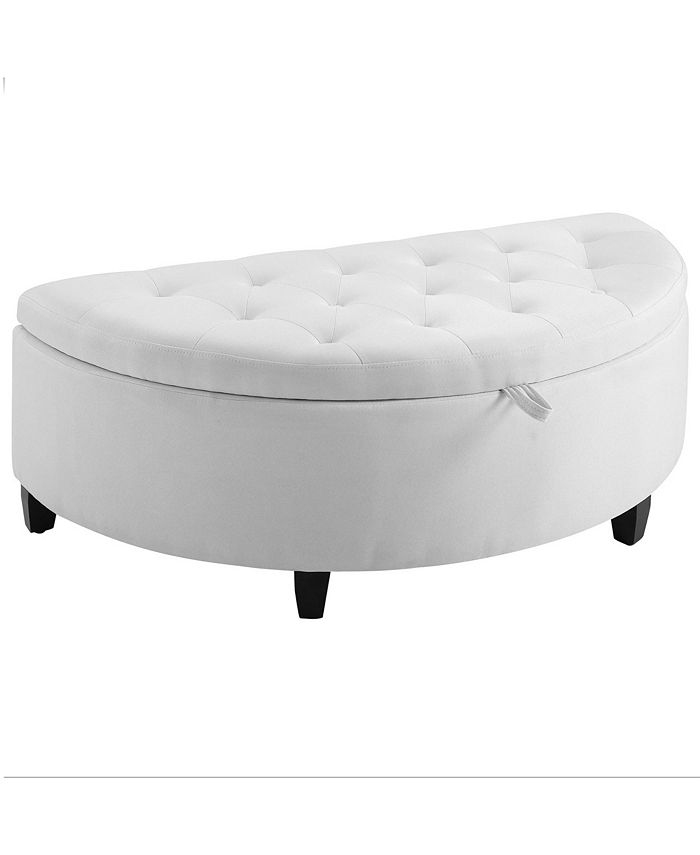 HOMCOM Foldable Tufted Linen Storage Seat Semicircle Footrest Box w ...
