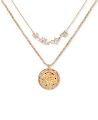GUESS Gold-Tone Crystal & Flower Layered Pendant Necklace, 18" + 2 ...