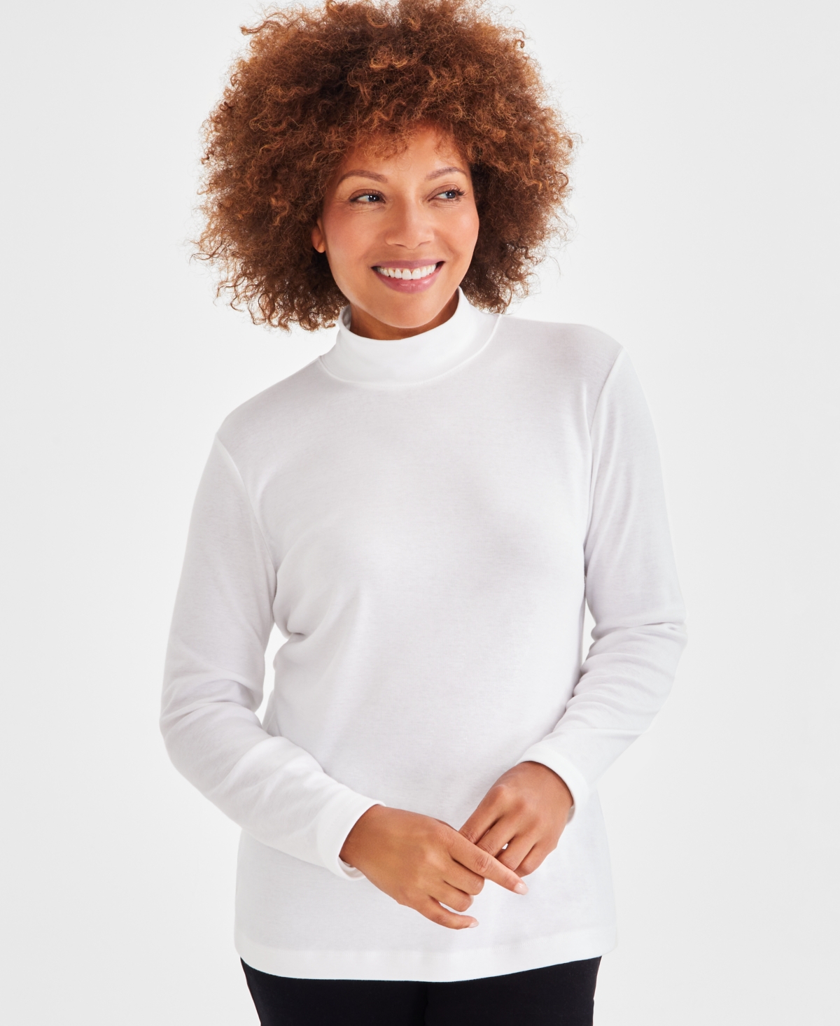 Click here for Style & Co Petite Mock-Neck Cotton Long-Sleeve T-S... prices