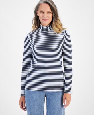 Style & Co Women's Striped Mock Neck Top, Created for Macy's - Macy's