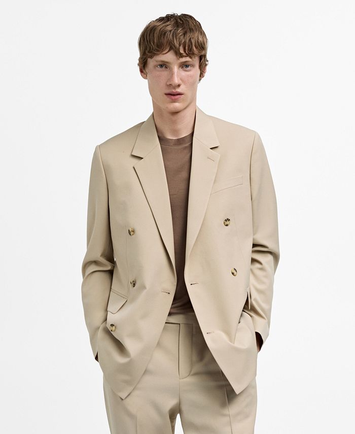 MANGO Men's Double-Breasted Regular-Fit Suit Blazer - Macy's