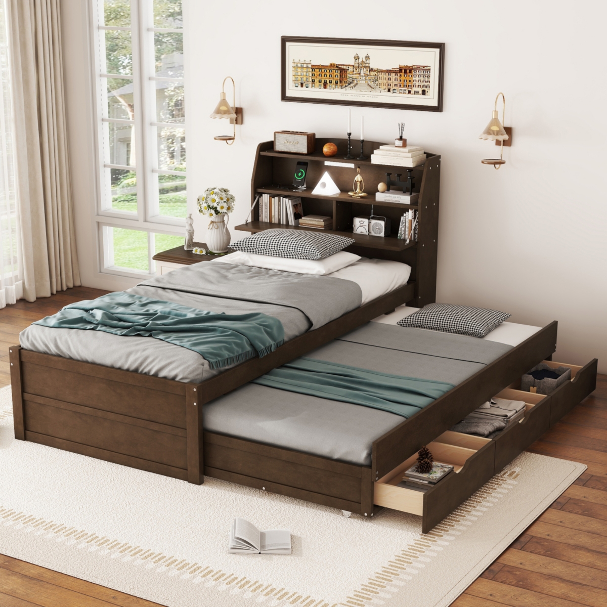 Click here for Streamdale Twin Wooden Led Platform Bed with Stora... prices