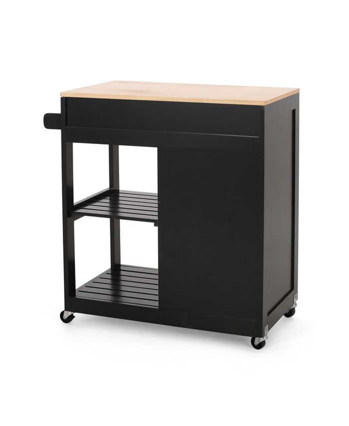 Simplie Fun Contemporary Kitchen Cart with Rubberwood Top and Multi ...