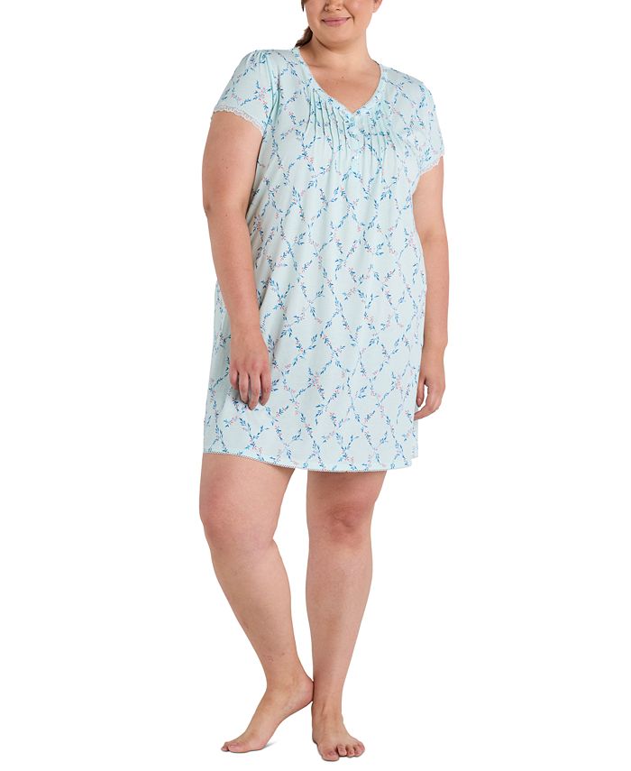 Miss Elaine Plus Size Floral Lace-Trim Nightgown - Macy's