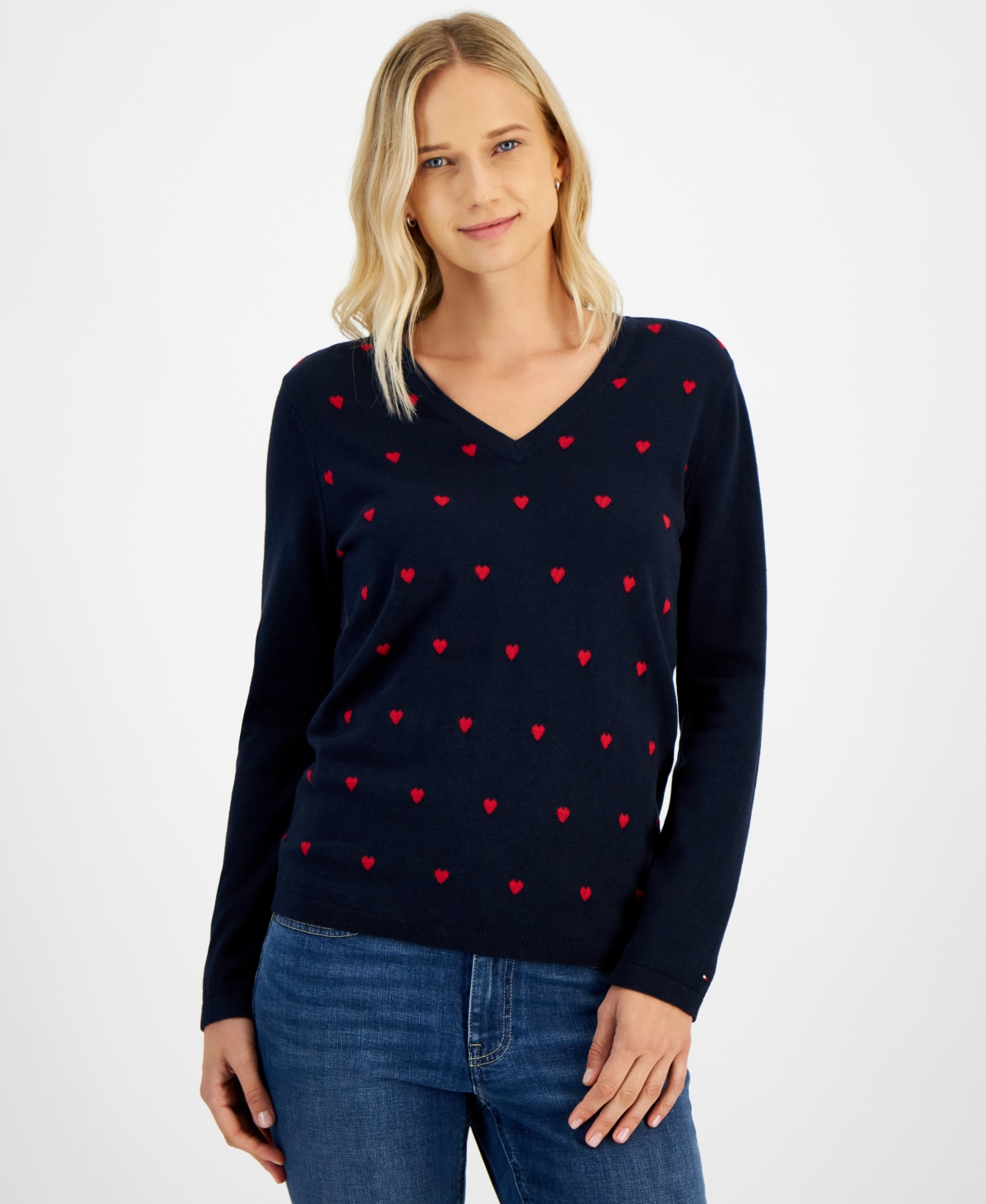 Click here for Tommy Hilfiger Womens Cotton Heart V-Neck Sweater... prices