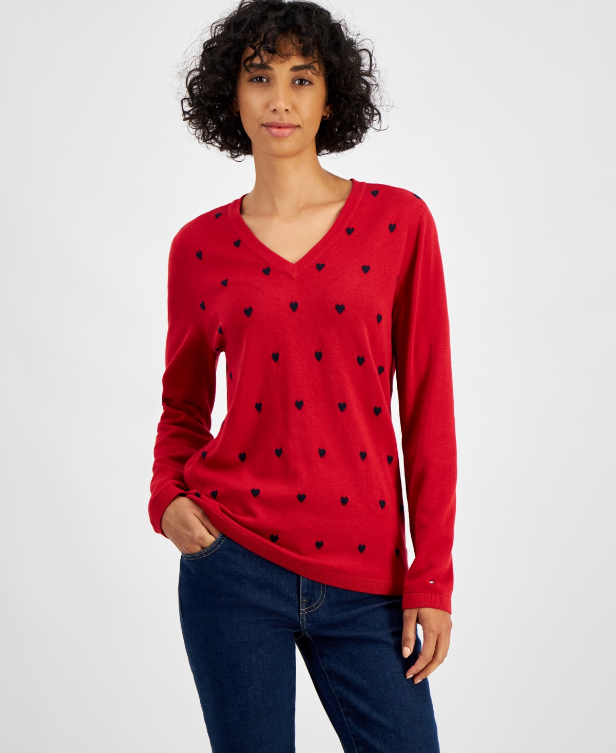 Click here for Tommy Hilfiger Womens Cotton Heart V-Neck Sweater... prices