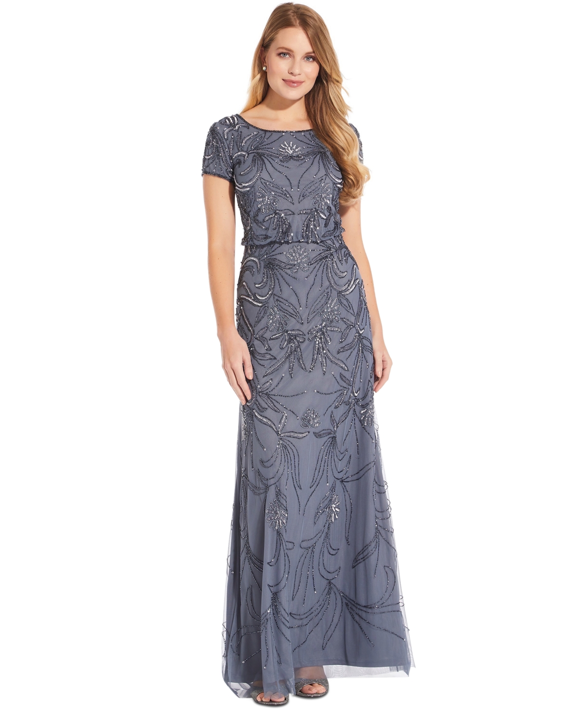 Click here for Adrianna Papell Petite Floral Sequin Gown - Dusty... prices