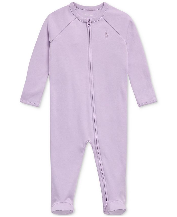 Polo Ralph Lauren Baby Girls Cotton Interlock Footed Zip Coverall - Macy's