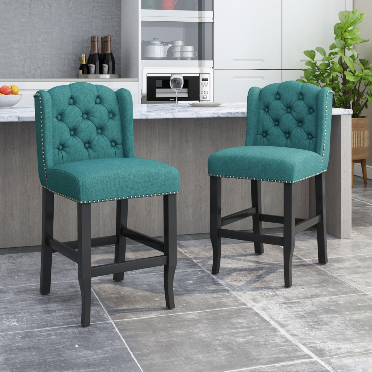 Click here for Streamdale Luxurious Button-Tufted Teal Counter St... prices