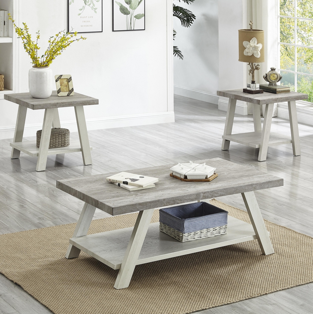 Click here for Streamdale 3-Piece Wood Coffee Table Set in Weathe... prices