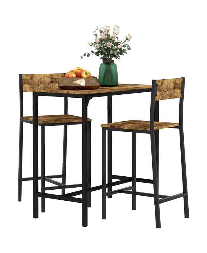 HOMCOM Industrial Counter-Height 3pc Bar Table High Back Stool for ...