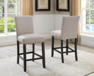 Streamdale Tan Fabric Counter Height Stools with Nailhead Trim, Set of ...