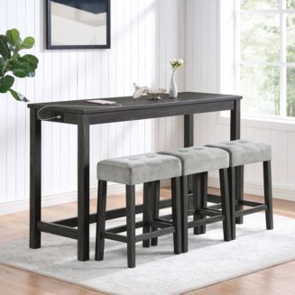 Simplie Fun Black Industrial Dining Table Set with 3 Bar Stools (60" x ...
