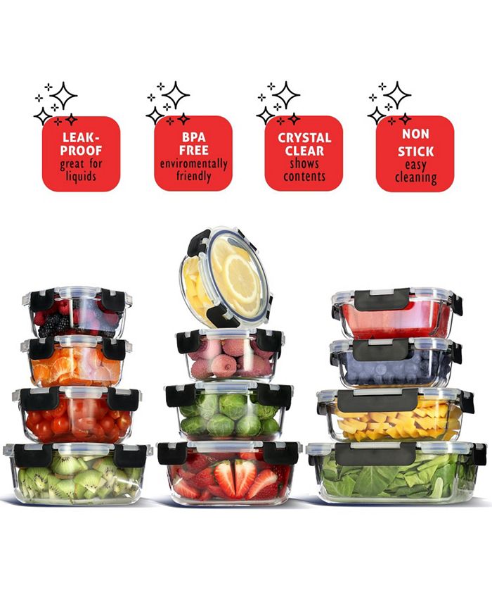 Clara Clark 12-Pack Airtight Glass Food Storage Containers with ...