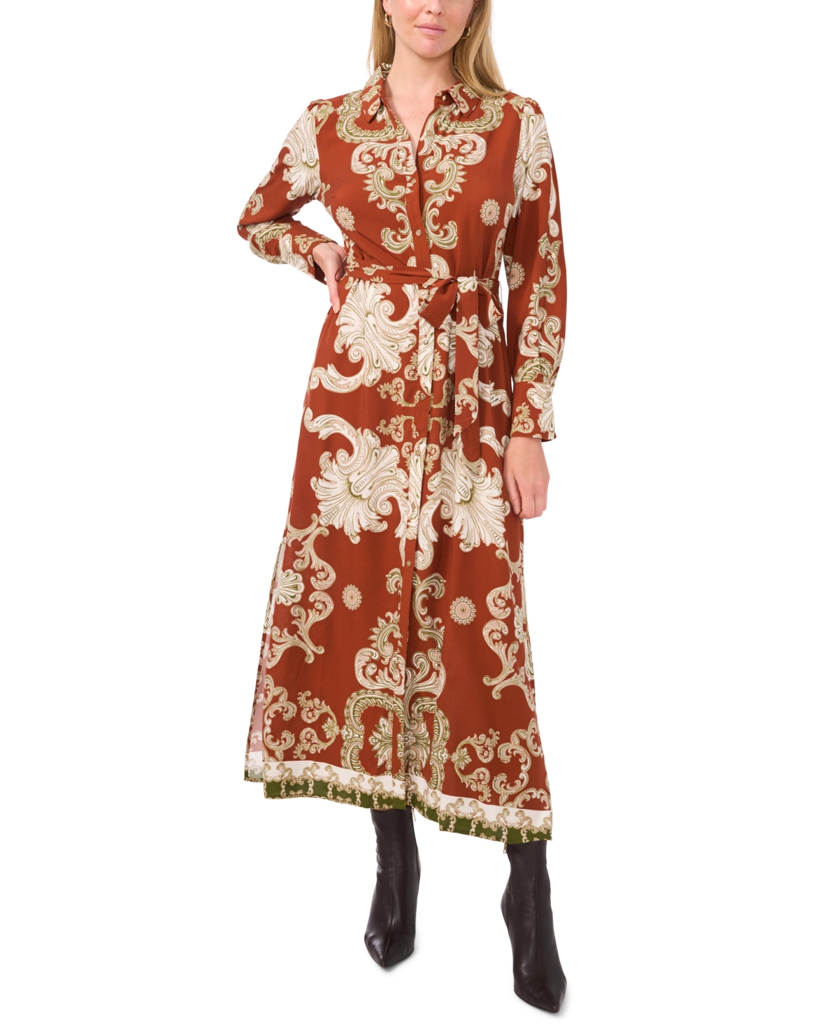 Click here for Vince Camuto Womens Paisley Tie-Waist Maxi Shirtdr... prices