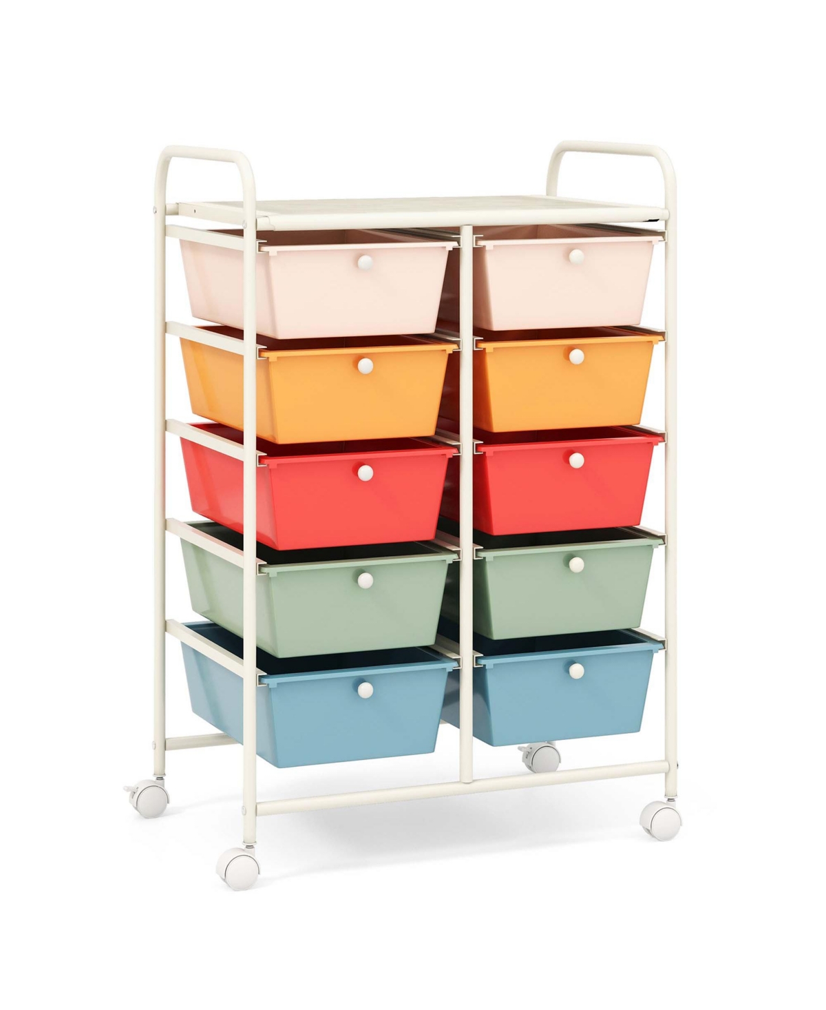 10-Drawer Storage Cart Utility Rolling Trolley Kitchen Organizer - Pink