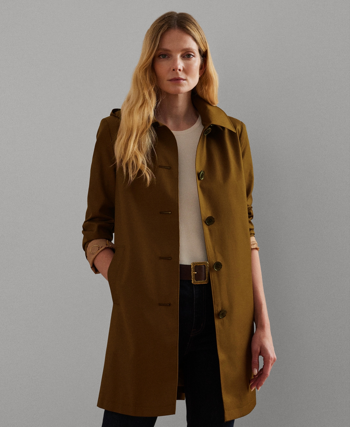 Lauren Ralph Lauren Womens Hooded A-Line Raincoat - Dark Terracotta