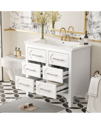 Simplie Fun Modern Bathroom Vanity Set 36" Resin Sink, 4-Drawer Cabinet ...