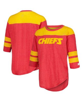 Starter Women's Red Kansas City Chiefs Fullback Tri-Blend 3/4-Sleeve T ...