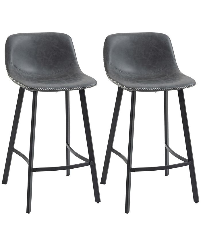 HOMCOM Counter Height Bar Stools Set of 2, Upholstered Kitchen Stool ...