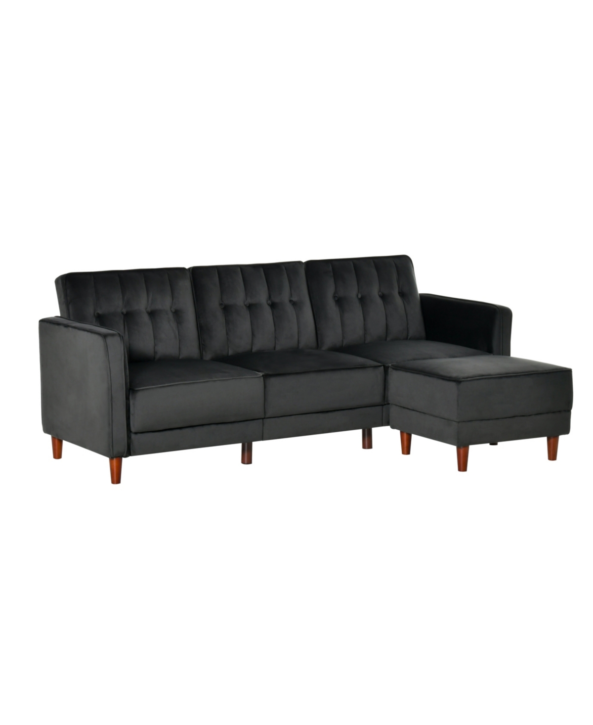 Homcom Velvet-Touch Upholste Reclining Sectional Sofa Sleeper Bed Futon - Black