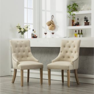 Button Tufted Solid Wood Wingback Hostess Chairs with Nail Heads Set of ...