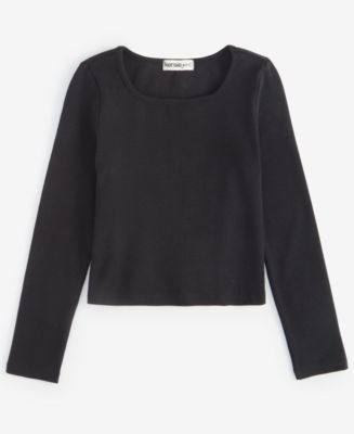 kensie Big Girls Square-Neck Long-Sleeve Top - Macy's