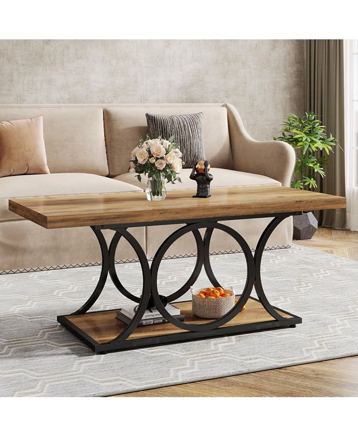 Tribesigns Farmhouse Coffee Table, 47 Inches Rustic Wood Coffee Table ...