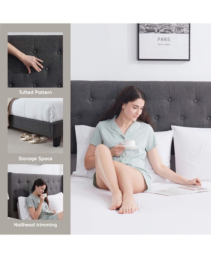 Clara Clark Wingback Diamond Upholstered Platform Bed - King - Silver ...