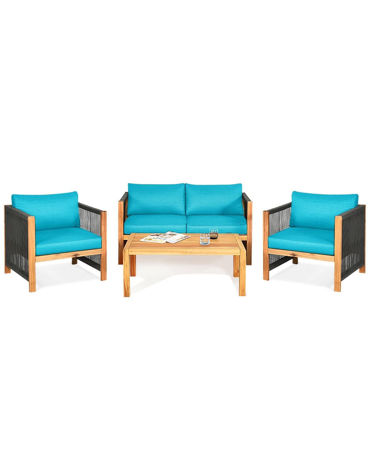 Click here for Sugift 4 Pieces Acacia Wood Sofa Set with Cushions... prices