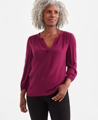 Style & Co Women's Split Neck Popover Blouse, Created for Macy's - Macy's