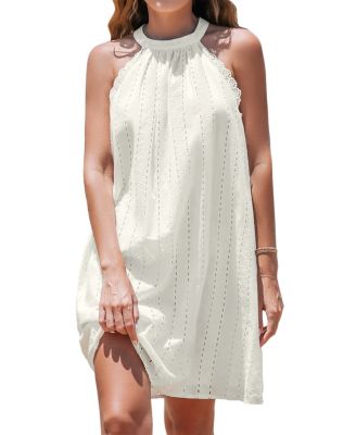 CUPSHE Women's White Eyelet Linen Halterneck Mini Beach Dress - Macy's