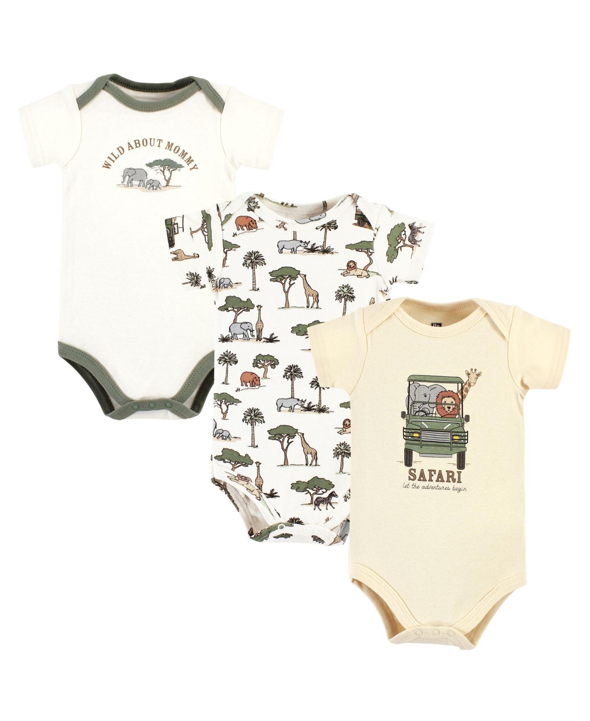 Hudson Baby Baby Boys Hudson Unisex Soft Cotton Bodysuit Triple Pack - Going on safari 3-pack