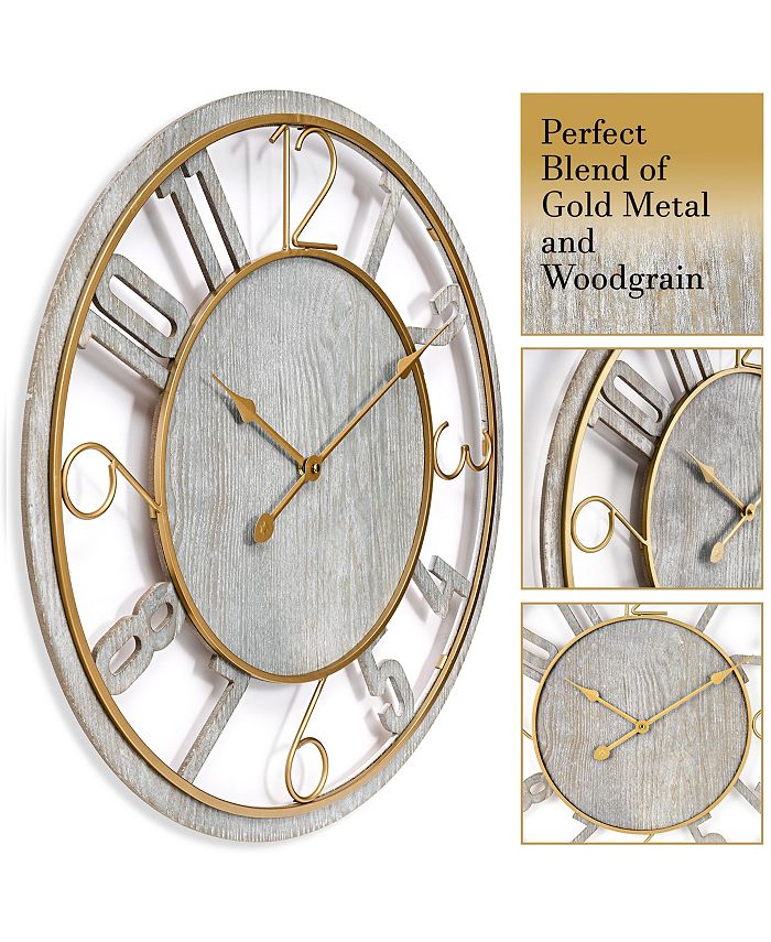 Sorbus 24" Modern Wooden Wall Clock - Sleek Design, Analog Display ...