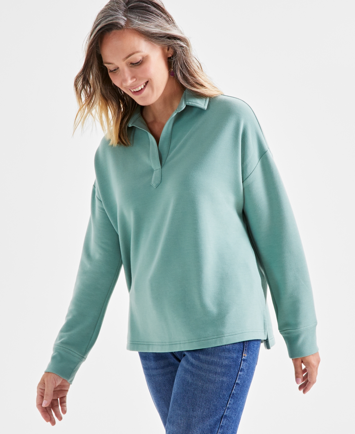 Click here for Style & Co Womens Fleece Johnny-Collar Sweatshirt... prices