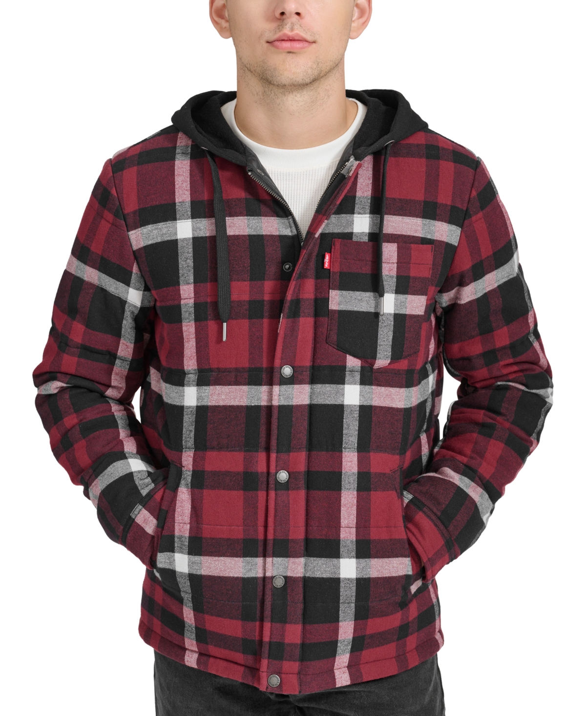 Click here for Levis Mens Plaid Quilted Hooded Shirt Jacket - Mag... prices