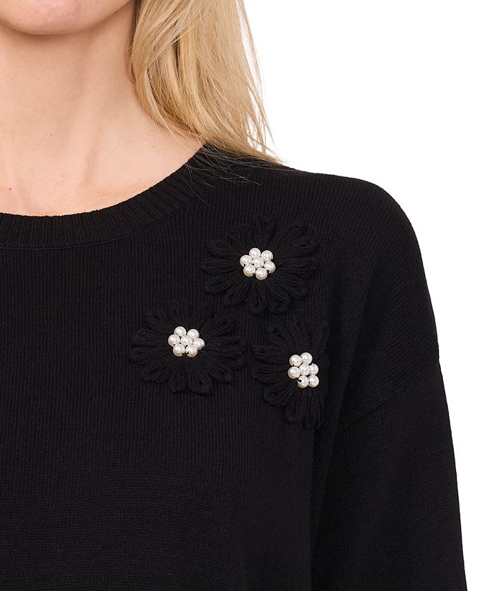 CeCe Women's Embellished Embroidered 3/4-Sleeve Sweater - Macy's