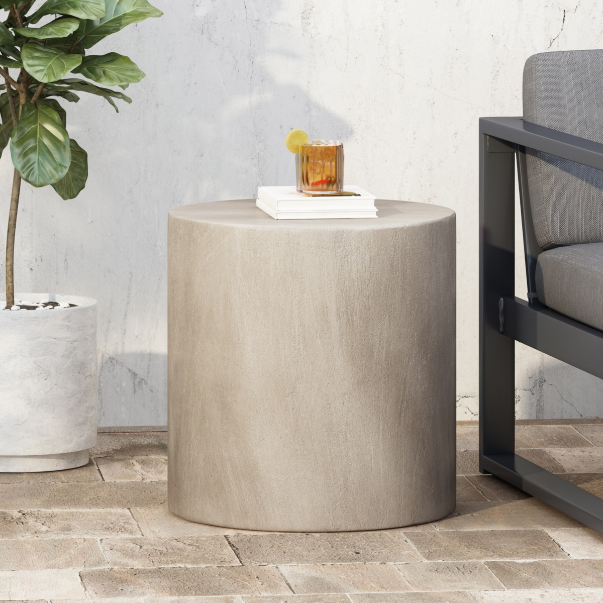 Streamdale Regina Concrete Cylindrical Side Table - Light grey