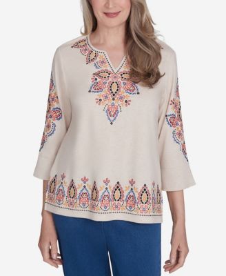 Alfred Dunner Harvest Moon Women's Medallion Embroidered Flutter Sleeve ...