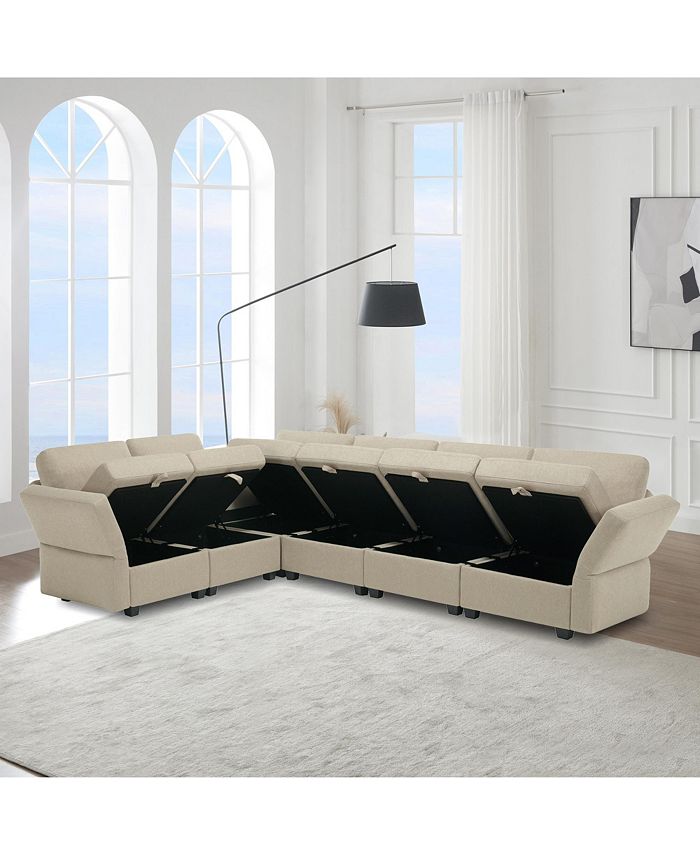 Simplie Fun Modular Sectional Sofa with Storage, Adjustable Backs and ...