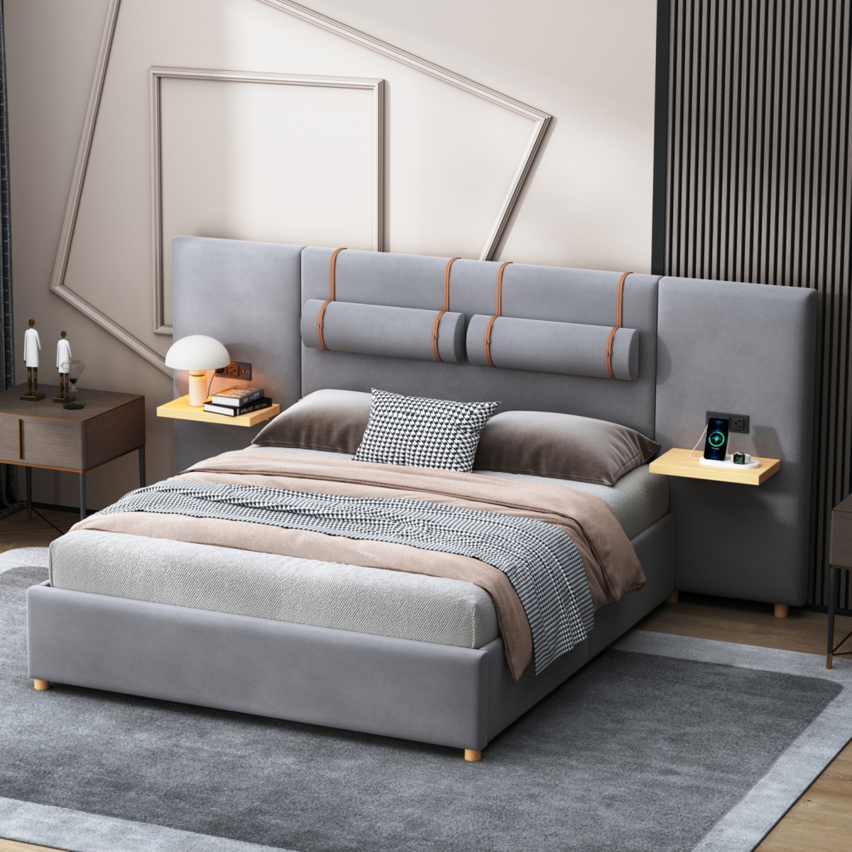 Click here for Streamdale Queen Bed with Outlets  Pillows  Shelve... prices